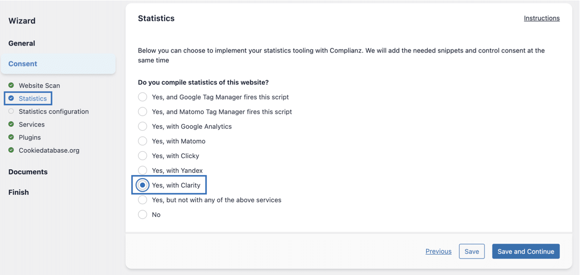 Microsoft Clarity Consent Mode V2 in Complianz - Complianz